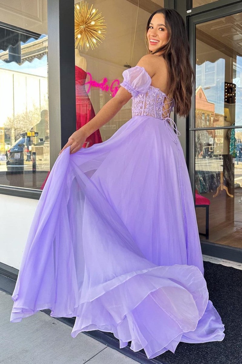 A line Sweetheart Chiffon Prom Dress with Puff Sleeves – lady moser