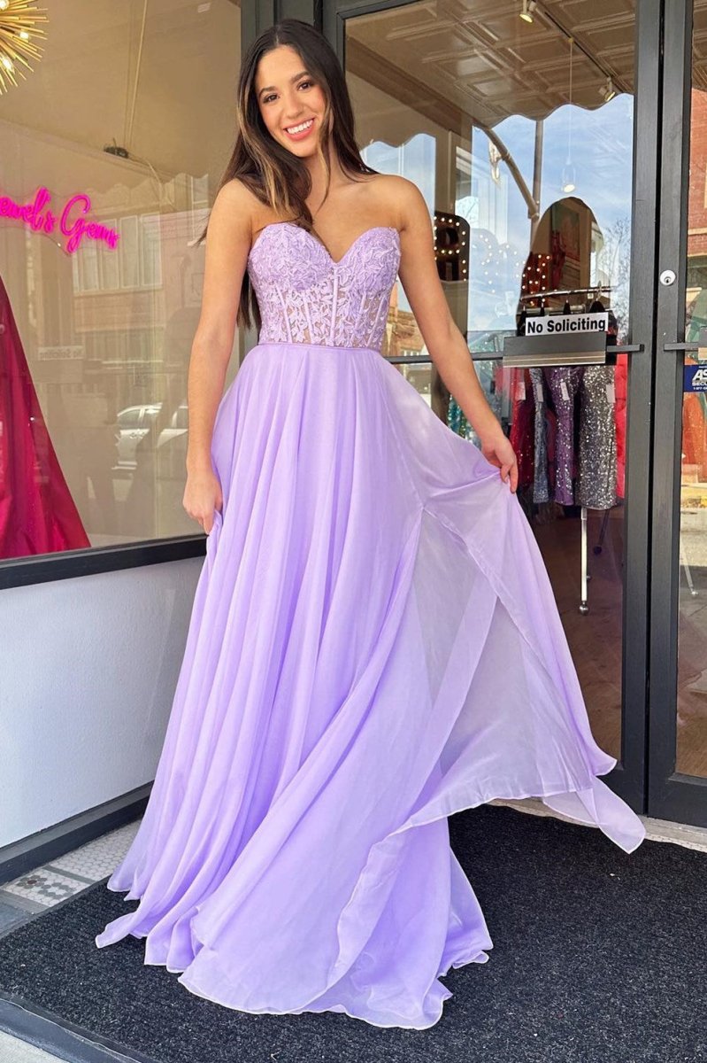 A line Sweetheart Chiffon Prom Dress with Puff Sleeves – lady moser